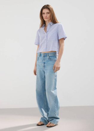 Mango Chemise rayures manches courtes bleu ciel - Femme - XS - MANGO