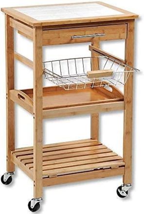 KESPER | K&uuml;chenwagen, Material: Bambus, Keramik, Ma&szlig;e: B 48 x H 81 x T 38 cm, Farbe: Braun, Wei&szlig; | 25776 13