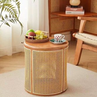 Generic Kleiner Beistelltisch, Kleine Nachttische Mit Bezug, Massivholz, Rattan-Weberei, Handwerkskunst for Sitzen, Aufbewahren