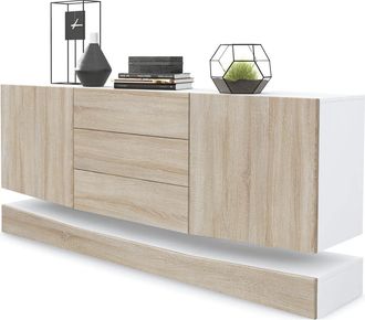 Vladon Sideboard City, Made in Germany, Wei&szlig; matt/Eiche s&auml;gerau - Moderne Kommode f&uuml;r Ihr Wohnbereich (178 x 72 x 38 cm)