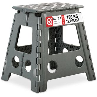 Relaxdays Tabouret pliant Relaxdays, set de 4, grand tabouret de bain, jusqu&agrave; 150 kg, plastique, 39 x 39 x 32 cm, gris