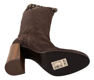 Dolce & Gabbana Womens Brown Suede Studded Knee High Shoes Boots