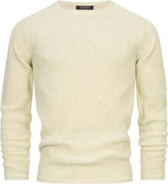 Indicode Hommes INPetri Knit Sweater | Pull en mélange de Coton White Asparagus S