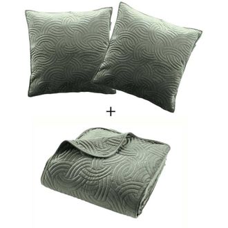 Douceur d'Int&eacute;rieur Douceur Dint&eacute;rieur - Couvre-lit 240x260 cm + 2 housses de coussin 60x60 cm - Velours uni matelass&eacute; solange C&egrave;dre