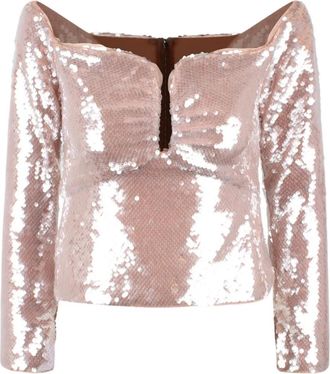 Self Portrait blouse brod&eacute;e de sequins - Rose