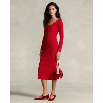 Ralph Lauren Femme, Robes, Rouge, Taille: 42 FR Fitted Midi Dress