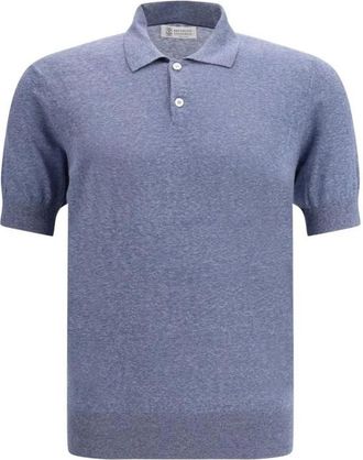 Brunello Cucinelli Homme, Tops, Bleu, Taille: S Polo en lin avec col classique