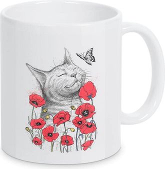artboxONE Tasse Cat in Poppies von Nikita Korenkov - Kaffeetasse Floral