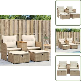 vidaXL Gartensofa 2-Sitzer mit Hockern Beige Poly Rattan - Gartensofa - Outdoor-Sofa - Terrassenm&ouml;bel - Lounge Set - Rattanm&ouml;bel