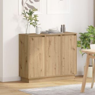 vidaXL Buffet avec LED en ch&ecirc;ne artisan, 90x32x75 cm, en bois agglom&eacute;r&eacute; vidaXL