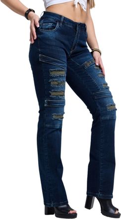 Cipo & Baxx Damen Jeans WD529 Dunkelblau - Slim Fit Straight Jeans Hose - mit Rissen, Angenehmes Gef&uuml;hl - 99% Baumwolle 1% Elastan - WD529 Dunkelblau W32-L32