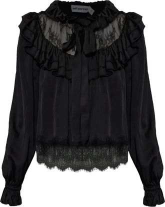 Self Portrait lace ruffled blouse - Schwarz