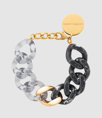 Vanessa Baroni Bracelet Flat Chain 2 Color W Gold Black Marble And Clear
