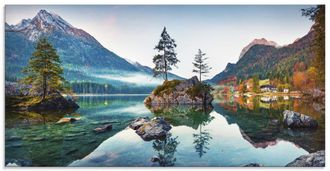 Artland ARTland Wanddeko Glasbilder Wandbild Glas Bild einteilig 60x30 cm Querformat Landschaft Alpen Berge See Wald Natur Gebirge Herbst U1TM