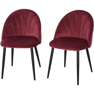 HOMCOM Homcom - Lot de 2 chaises velours bordeaux pieds m&eacute;tal noir dim. 52L x 54l x 79H cm