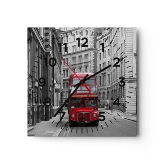 Arttor Modern Wanduhr Bus England Urlaub London 30x30cm Quadrat Klein Wand Uhr Glas Analog Zimmeruhren K&uuml;che B&uuml;ro Wohnzimmer Glasuhr Wall Clock Dekoration De
