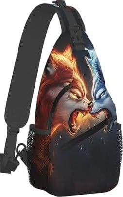 Generic Casual Sacoche Homme Bandouliere Combat de loups en col&egrave;re Sacs Poitrine Multifonction Sac &agrave; Dos Militaire pour Homme Cyclisme &eacute;cole