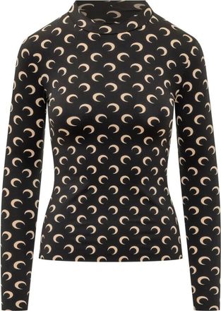 Marine Serre Femme, Tops, Noir, Taille: 36 FR LS Highneck Top