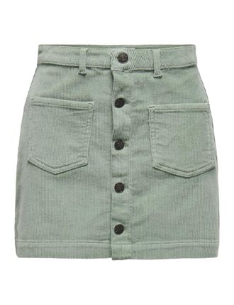 Only Damen Cordrock ONLAmazing Mini-Rock mit sichtbarer Knopfleiste 15182080 Lily Pad XS