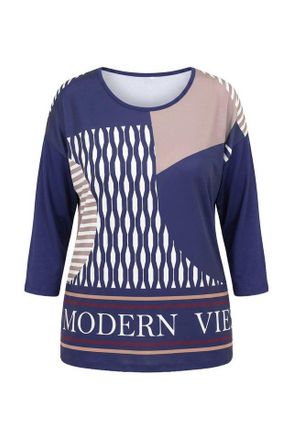 Ulla Popken T-Shirt Shirt grafischer Druck Oversized Rundhals 3/4-Arm