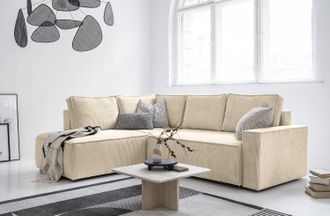 Mørteens home24 Ecksofa mit Ottomane Beige Cordstoff Poppy 247 x 89 x 194cm Ecke davorstehend links Modern