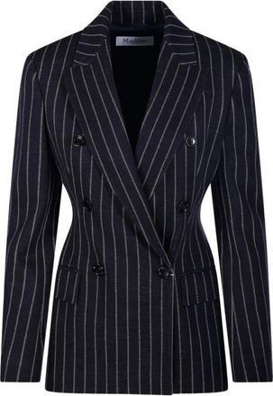 Max Mara Femme, Vestes, Bleu, Taille: 36 FR Blazer en Laine Pinstrip&eacute; Double Boutonnage