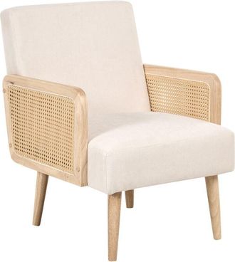 Beliani Sessel Hellbeige Stoff mit Wiener Geflecht Armlehnen Gepolstert Retro Stil Modern Polstersessel Schlafzimmer Wohnzimmer Flur