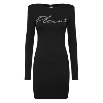 Philipp Plein Mini Dress LS Strass Signature - - Dresses - Damen - Schwarzk - L