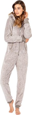 Eight2Nine Damen Teddyfleece Jumpsuit mit Kapuze und &Ouml;hrchen, Flauschiger Overall mit Daumenl&ouml;chern, kuschelig bequemer One-Piece f&uuml;r entspannte Stunden, schwarz