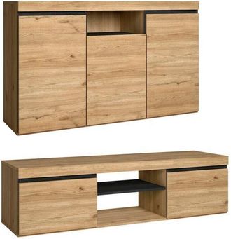Skraut Home Skraut Home - Set Naturale Wohnzimmer Esszimmer, Beistellm&ouml;bel, Buffet-TV-Schrank 140cm Eiche schwarz nordische
