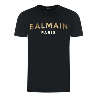 Balmain Paris Gold Brand Logo Black T-Shirt