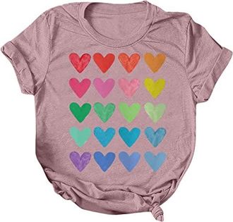 Generic Tunique d&eacute;contract&eacute;e &agrave; manches courtes et col rond pour femme 2026 pour la Saint-Valentin, rose, L