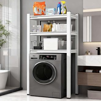Generic H&ouml;henverstellbares Regal &uuml;ber der Waschmaschine mit Klappt&uuml;ren - 3-stufige, wasserdichte Aufbewahrung, Badezimmer-WC-Regal, WC-Organizer(L100W50,183cm