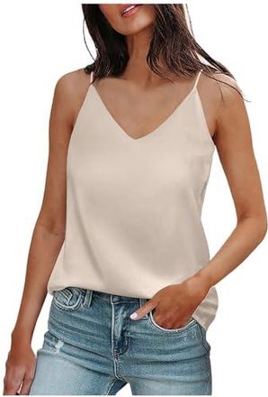 Generic D&eacute;bardeur habill&eacute; Y2K en satin de soie pour femme - Coupe ample - D&eacute;contract&eacute; - Sans manches - Tendance - Bretelles spaghetti - Pour sortir l&eacute;t&eacute; 2025 
