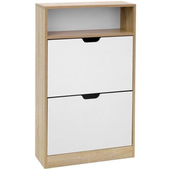 Vasagle Vasagle - Meuble &agrave; chaussures 2 abattants, &Eacute;tag&egrave;re &agrave; chaussures &agrave; 3 niveaux, avec 1 compartiment ouvert, placage m&eacute;lamin&eacute; facile &agrave; nettoyer, 60 x 24