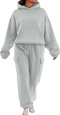 Generic Survêtement pour femme Ensemble complet de vêtements de détente dautomne 2 pièces vêtements de sport chauds à capuche et pantalon de jogging avec poch