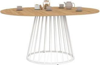 IDMarket Idmarket - Table à manger extensible ronde yuna 4-8 personnes plateau bois et pied filaire en métal blanc 110 - 150 cm