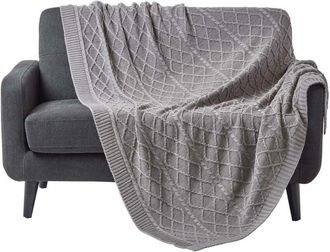 Homescapes Homescapes - Strickdecke grau - Baumwolle, geometrisches Zopfmuster 150x200 cm