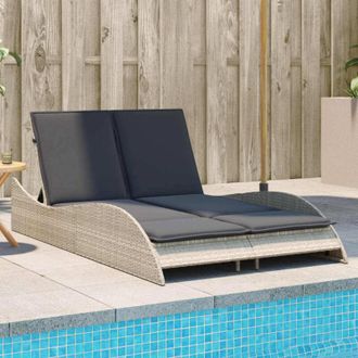 vidaXL Vidaxl - Sonnenliege mit Auflagen Hellgrau 114x205x73 cm Poly Rattan