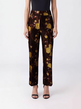 La DoubleJ Pantalon slim Hendrix taille haute en soie &agrave; imprim&eacute; floral