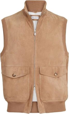 Brunello Cucinelli Homme, Vestes, Brun, Taille: XS Suede Vest