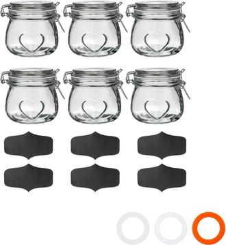 Nicola Spring HerzGlaspeichergl&auml;ser Mit Etiketten - 500ml - Klar Seal - Pack Von 6