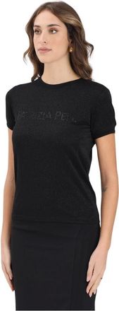 Patrizia Pepe Femme, Tops, Noir, Taille: 40 FR Maglia girocollo manica corta