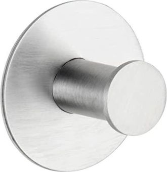 WENKO Wandhaken Celano, runder Garderobenhaken aus rostfreiem Edelstahl, selbstklebend, Befestigung ohne Bohren, &Oslash; 5 x 3,3 cm, Edelstahl matt