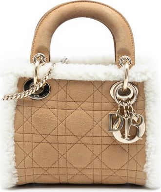 Dior Hobo Bags - Mini Suede Cannage with Shearling Trim Lady Dior - Gr. unisize - in Braun - f&uuml;r Damen