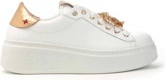 Gio+ Femme, Chaussures, Blanc, Taille: 38 EU Baskets en cuir blanc avec d&eacute;tails de chat et plateforme