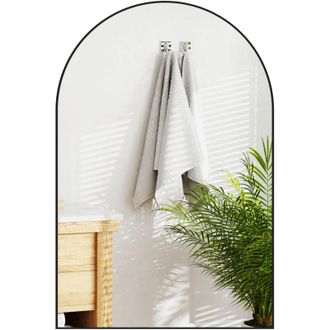 HOMCOM Miroir mural arqu&eacute; miroir de salle de bain avec cadre en alliage daluminium pour chambre salon entr&eacute;e 60 &times; 90 cm noir-Noir