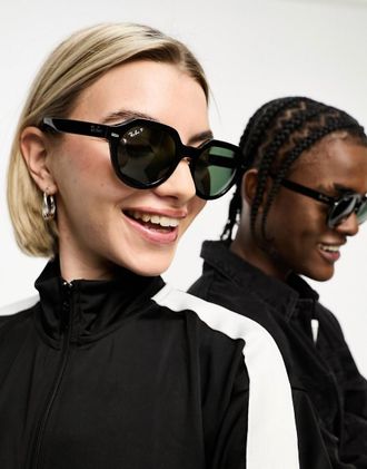 Ray-Ban Gina - Sechseckige, abgerundete Sonnenbrille in Schwarz mit grünen Gläsern