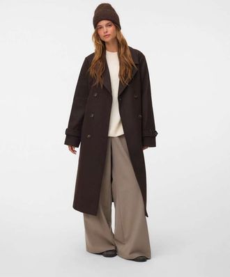 Vero Moda Fortunevega doppelreihiger Mantel mit G&uuml;rtel in Braun
