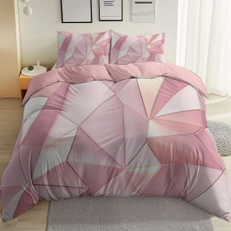 Generic Bettwäsche Set 155 x 200 cm, Geometrisch Dreidimensional Modern Gedrucktes Muster, Rosa Gebürstete Mikrofaser Weiche & Atmungsaktive Bettwäsche-Sets m